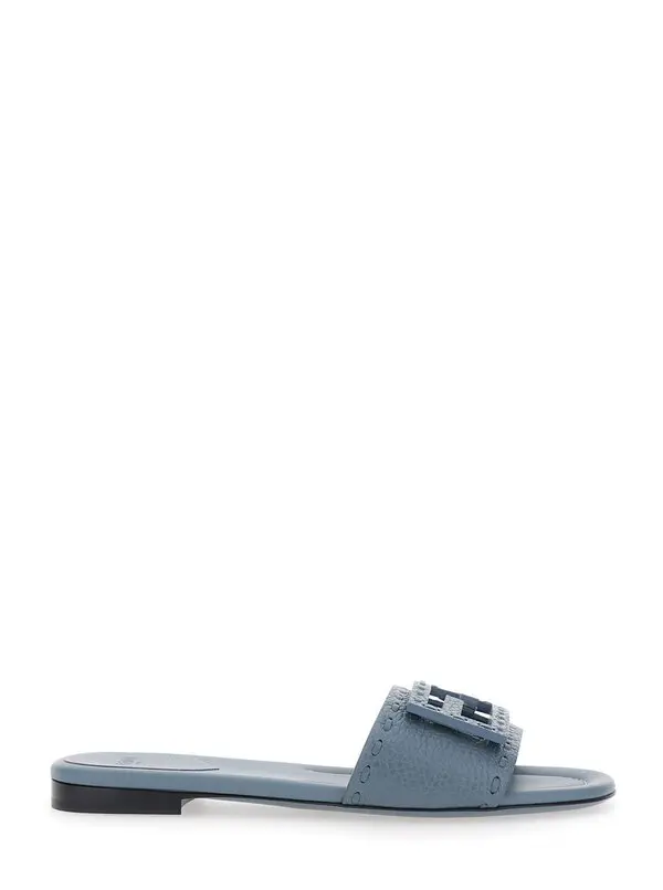 Fendi Leather Slide Sandals With Logo Plate - Multicolor