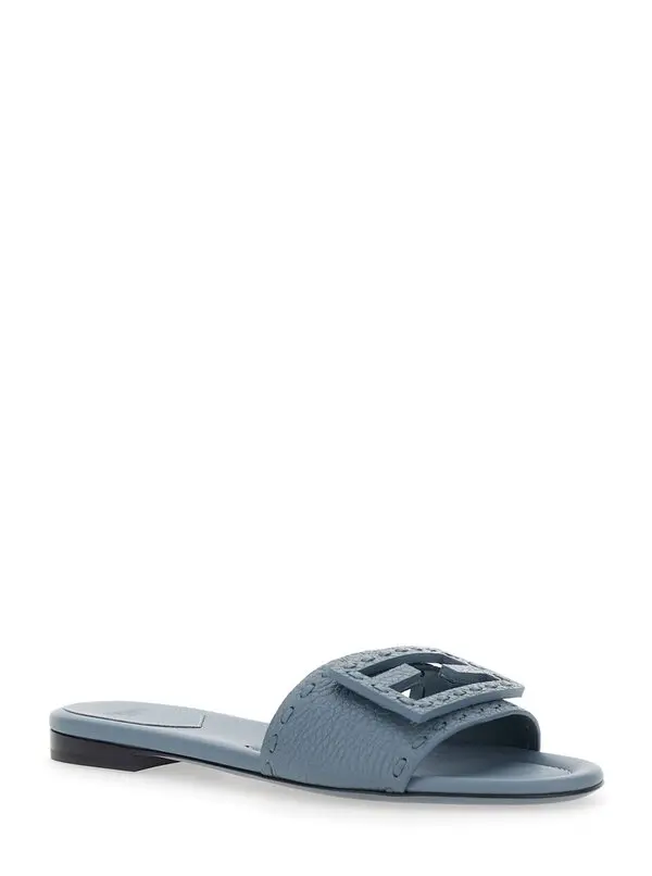 Fendi Leather Slide Sandals With Logo Plate - Multicolor