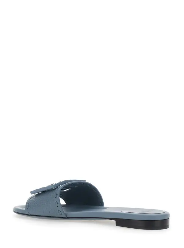 Fendi Leather Slide Sandals With Logo Plate - Multicolor