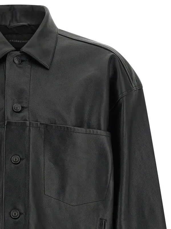 Balenciaga Shirt Jacket In Garnet Buffalo Leather With Gothic Denim Embroidery