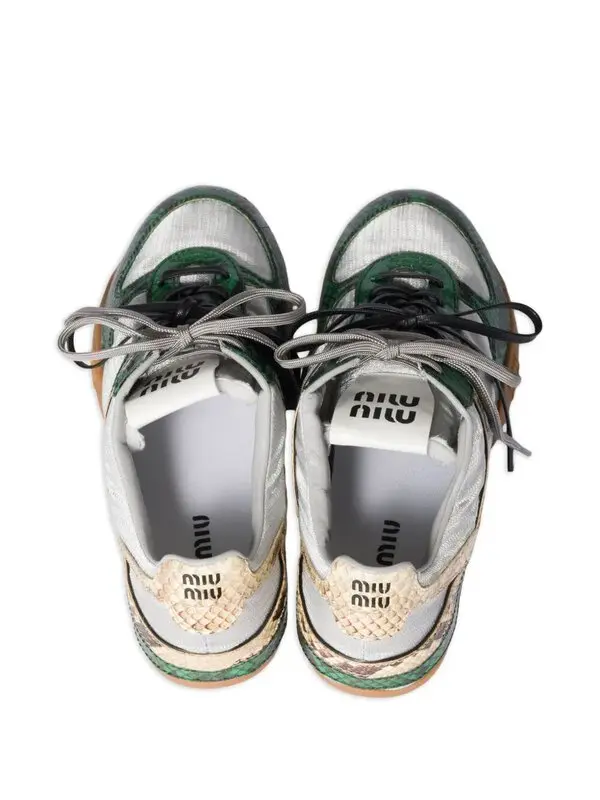 Miu Miu Gymnasium Technical Fabric And Python-print Ayers Leather Sneakers - Green