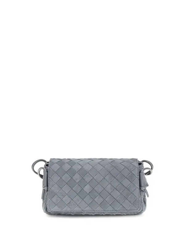 Bottega Veneta Notturno Suede Intrecciato Shoulder Bag - Gray