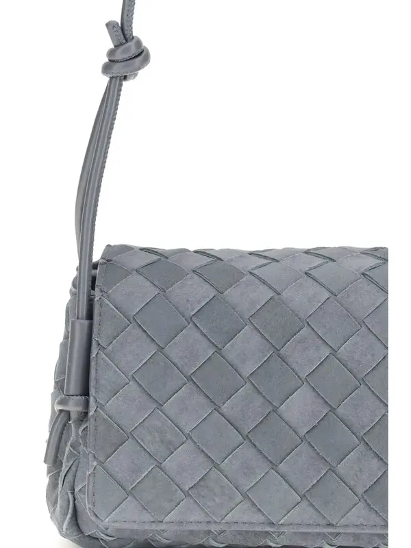 Bottega Veneta Notturno Suede Intrecciato Shoulder Bag - Gray