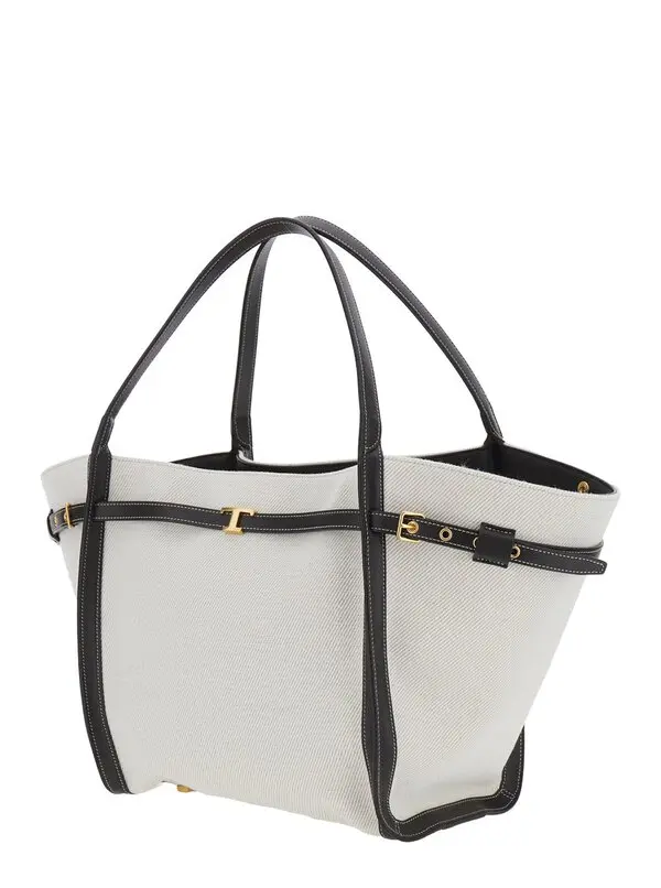 TOD'S White Cotton Blend Tote Bag With Leather Strap - Multicolor