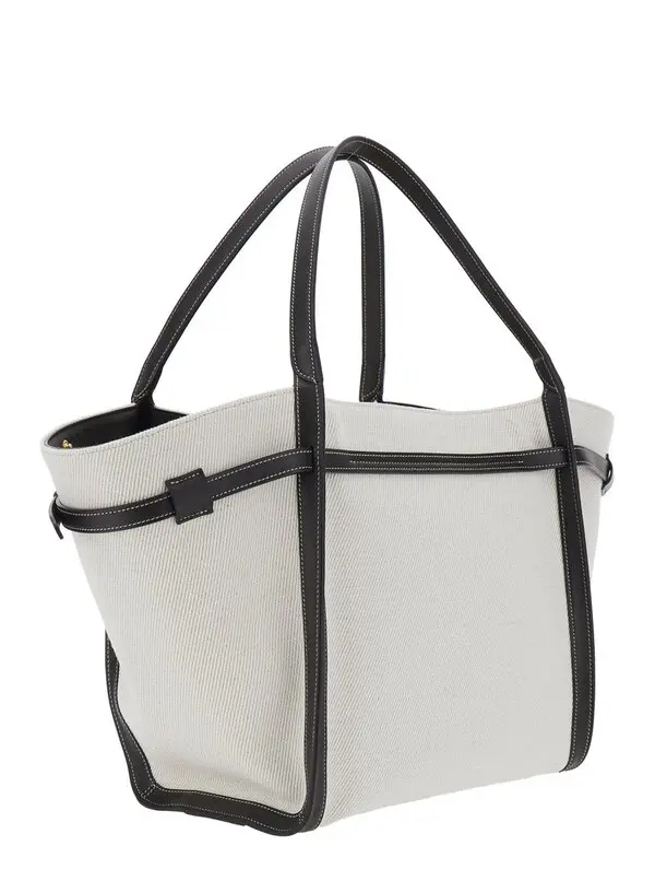 TOD'S White Cotton Blend Tote Bag With Leather Strap - Multicolor