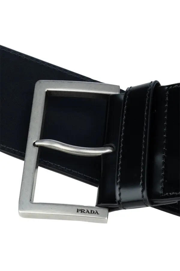 Prada Leather Belt With Silver Buckle