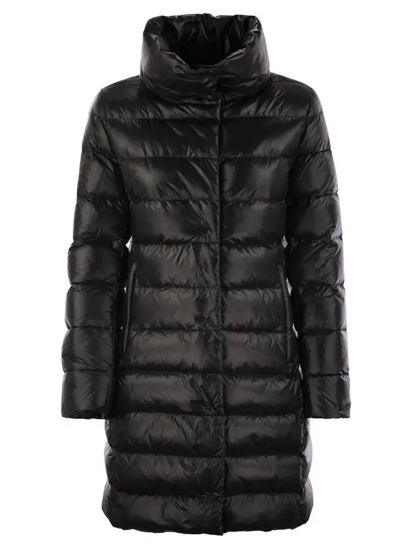 FAY Long Down Jacket With High Collar And Hook Fastening - Black