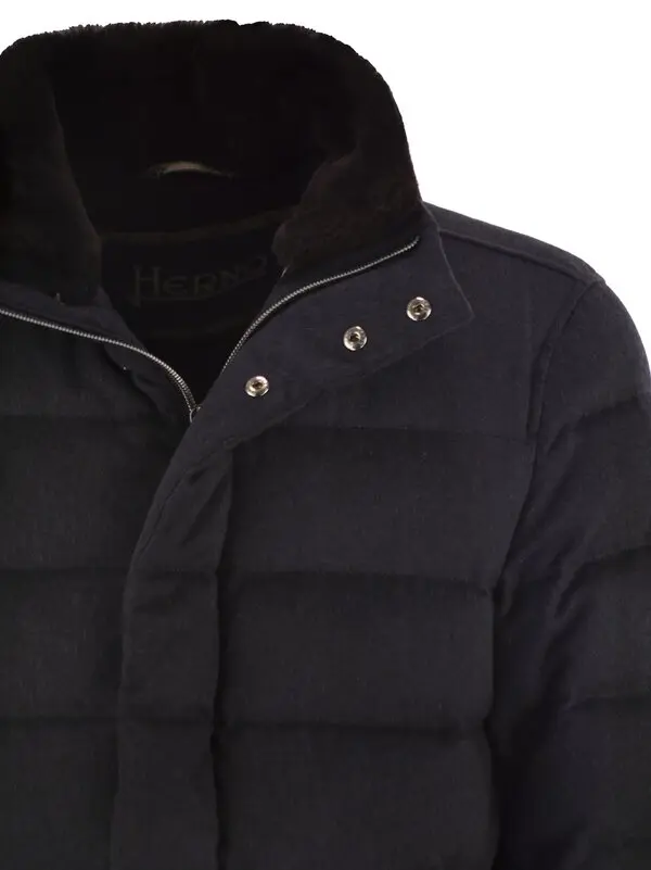 Herno Long Down Jacket With Detachable Fur Collar - Blue