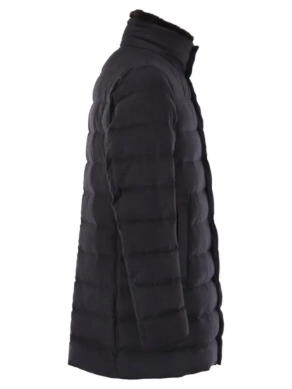 Herno Long Down Jacket With Detachable Fur Collar - Blue