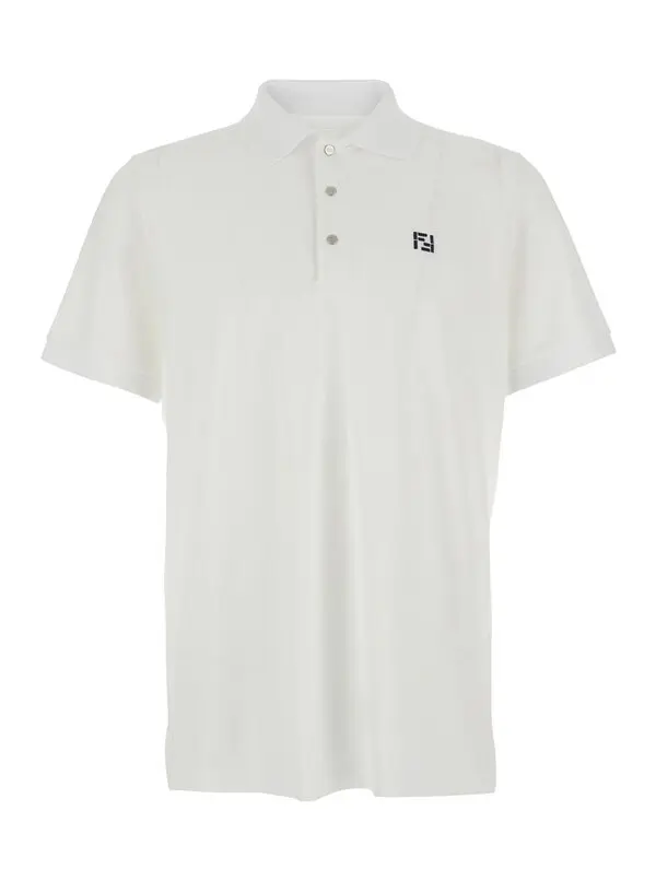 Fendi White Polo Shirt With Classic Collar And Logo On The Front In Cotton For - Multicolor
