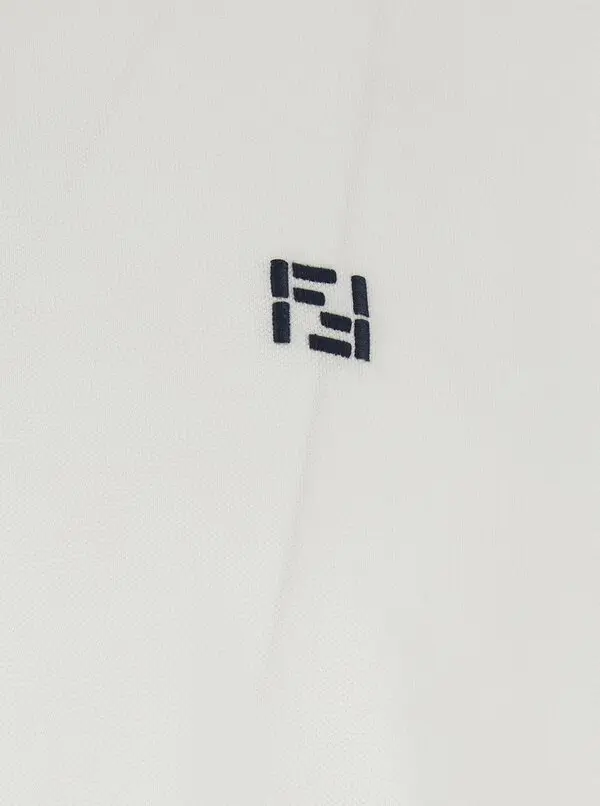 Fendi White Polo Shirt With Classic Collar And Logo On The Front In Cotton For - Multicolor