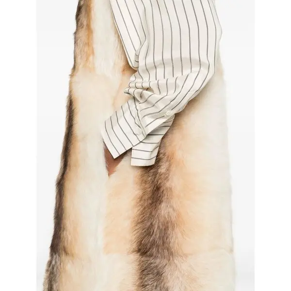 YVES SALOMON Striped Fur Long Vest - Cream