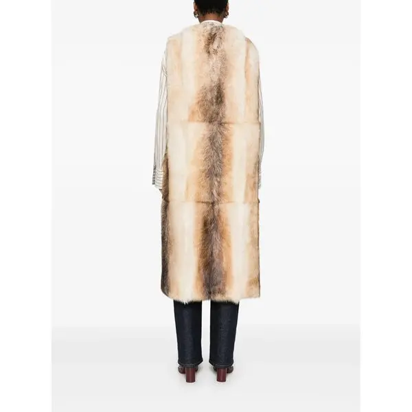 YVES SALOMON Striped Fur Long Vest - Cream