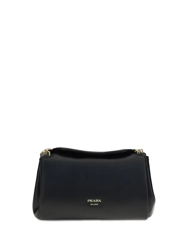 Prada Leather Shoulder Bag With Gold Tone Logo - Black