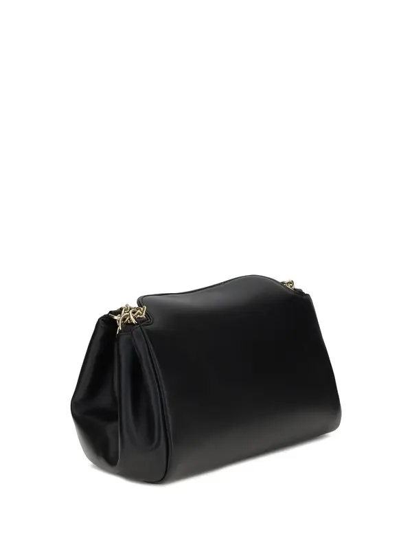 Prada Leather Shoulder Bag With Gold Tone Logo - Black