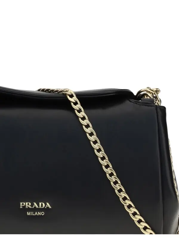Prada Leather Shoulder Bag With Gold Tone Logo - Black