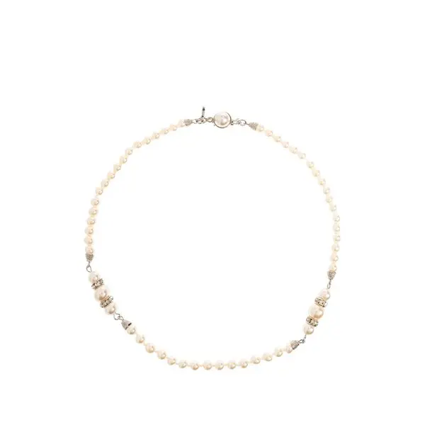 Alessandra Rich Pearl And Crystal Embellished Necklace - Silver