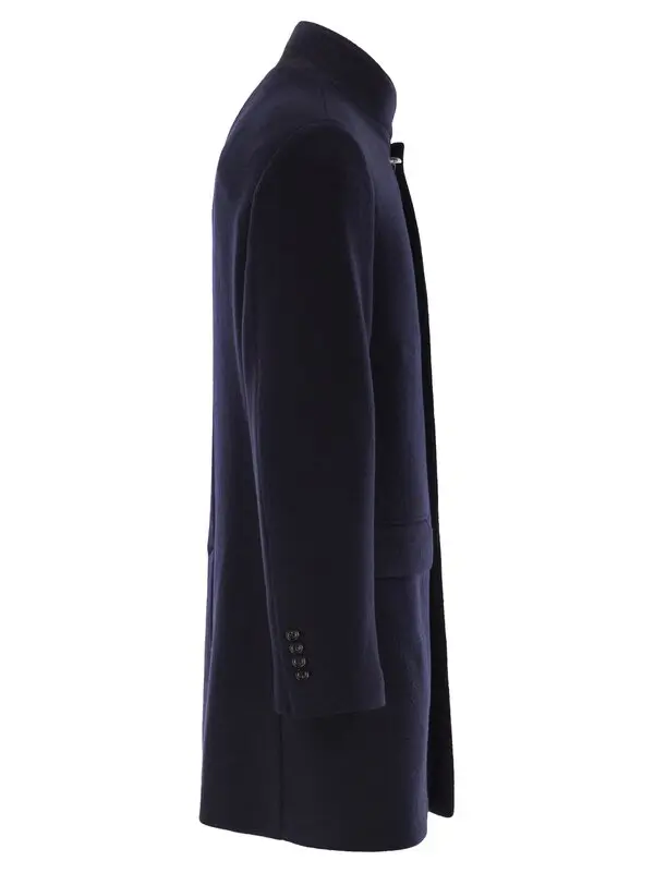 FAY Wool Blend Herringbone Coat With Stand-up Collar