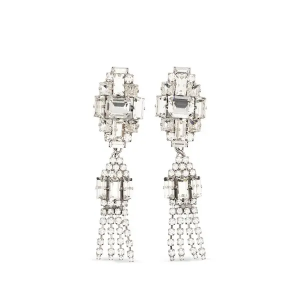 Alessandra Rich Crystal Embellished Tassel Drop Earrings - Silver