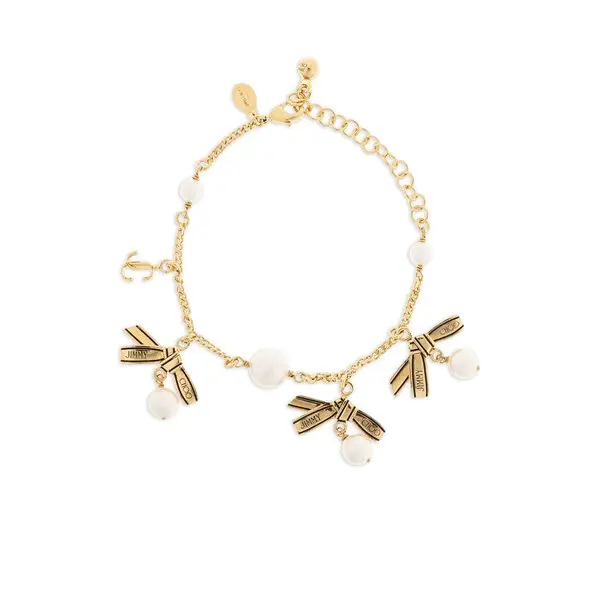 JIMMY CHOO Faux Pearl And Bow Charm Bracelet - Gold