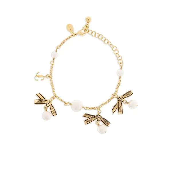 JIMMY CHOO Faux Pearl And Bow Charm Bracelet - Gold