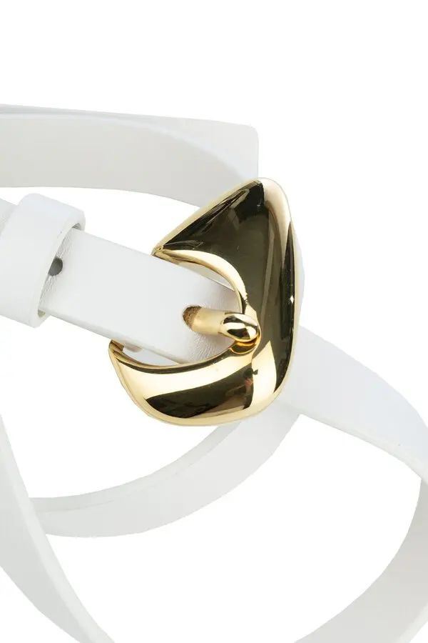 Bottega Veneta White Leather Skinny Belt With Gold Tone Buckle