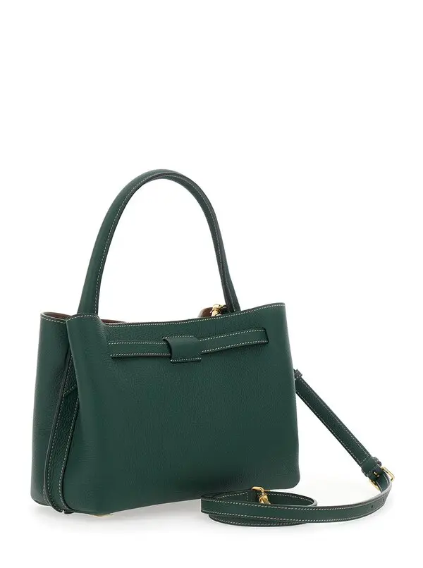 TOD'S Small T-string Handbag In Hammered Leather - Green