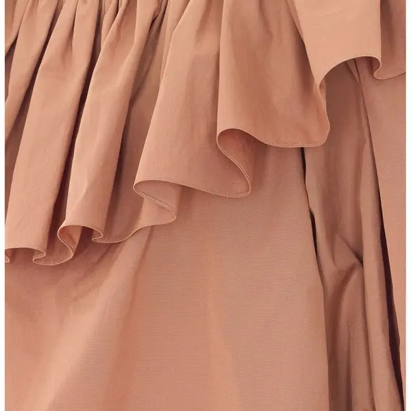 Chloé Cotton 3/4 Sleeve Crew Neck Top With Ruffles - Pink