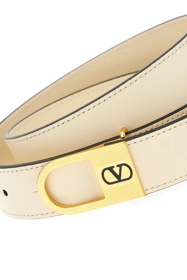 Valentino Garavani Leather Belt With Gold Tone V Logo