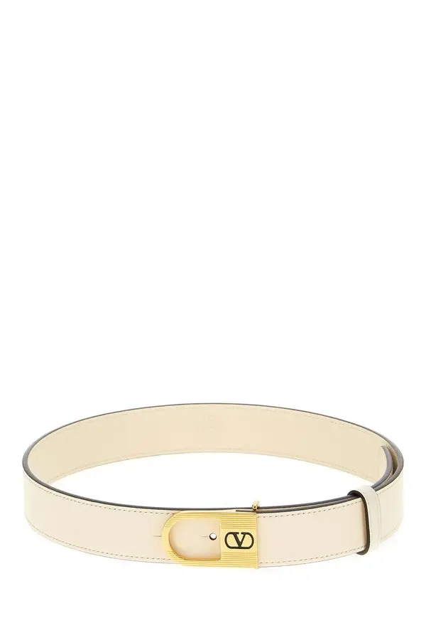 Valentino Garavani Leather Belt With Gold Tone V Logo - Multicolor