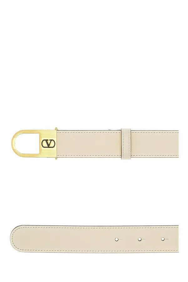 Valentino Garavani Leather Belt With Gold Tone V Logo