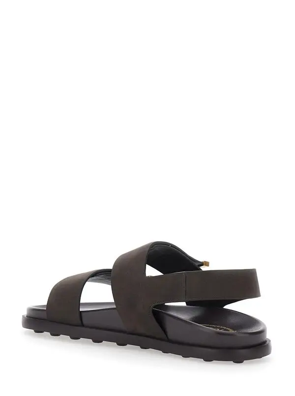 TOD'S Leather Sandals With Metallic Logo Detail - Multicolor