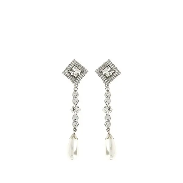Alessandra Rich Tone Crystal And Faux Pearl Drop Earrings - Silver