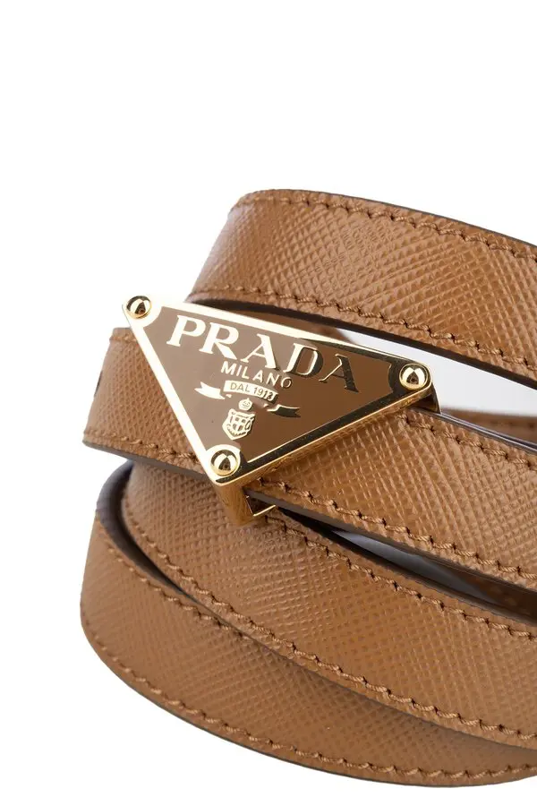 Prada Leather Belt With Triangle Logo - Multicolor