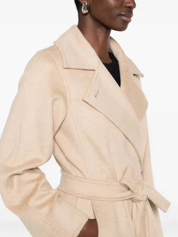 Max Mara Wool Long Coat With Belt And Wide Lapels - Multicolor