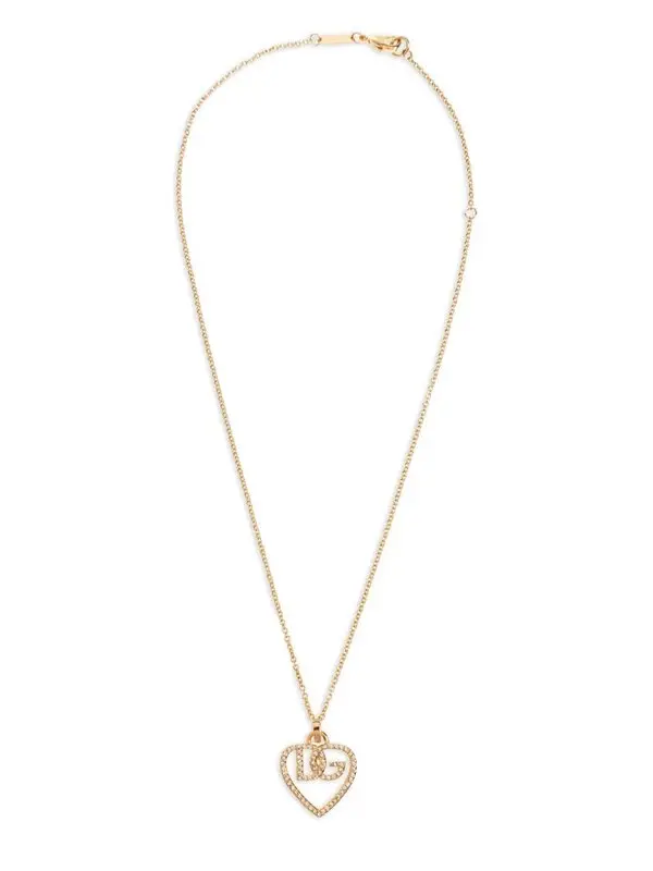 Dolce & Gabbana Heart And Logo Rhinestones Pendant Necklace - Silver