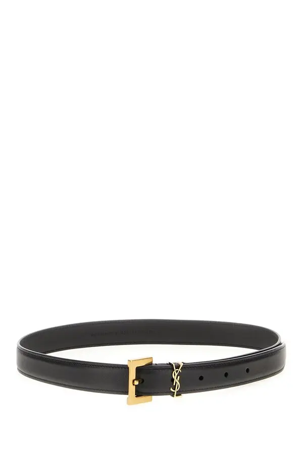Saint Laurent Leather Belt With Monogram Buckle - Multicolor