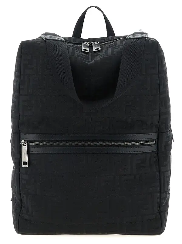 Fendi Lui Ff Nylon Backpack With Leather Details - Black