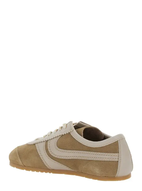 Dries Van Noten Beige Low-top Sneakers With Two-tone Lace-up In Suede - Multicolor