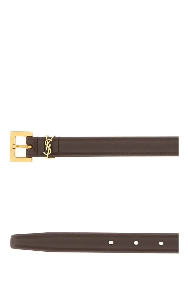 Saint Laurent Leather Belt With Gold Tone Buckle - Multicolor