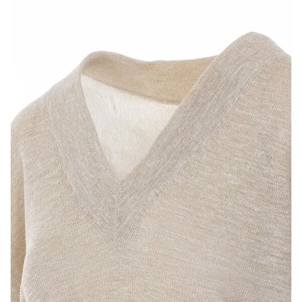 Brunello Cucinelli Beige V-neck Long-sleeve Sweater - Cream