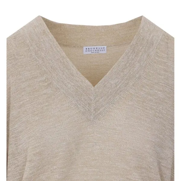 Brunello Cucinelli Beige V-neck Long-sleeve Sweater - Cream