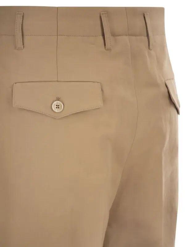 Brunello Cucinelli Tailored Cotton And Linen Trousers With Pleats - Cream