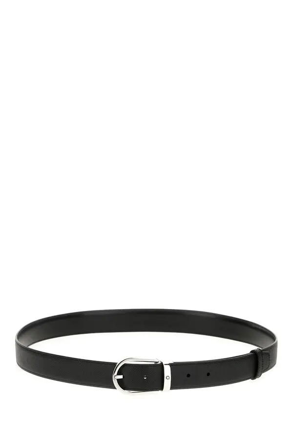 Montblanc Black Saffiano Leather Belt With Silver Tone Buckle - Multicolor