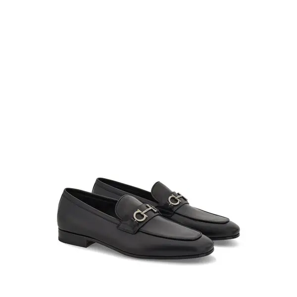 FERRAGAMO Gancini Buckle Loafers In Leather - Black