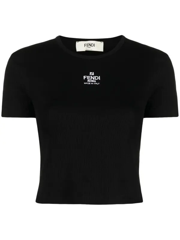 Fendi Ribbed Cropped Top With Logo Detail