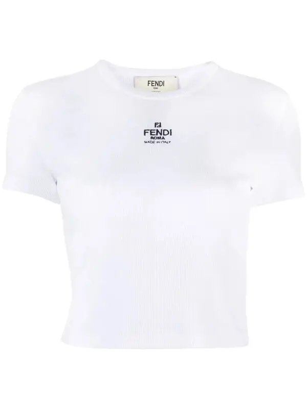 Fendi Ribbed Cropped Top With Logo Detail