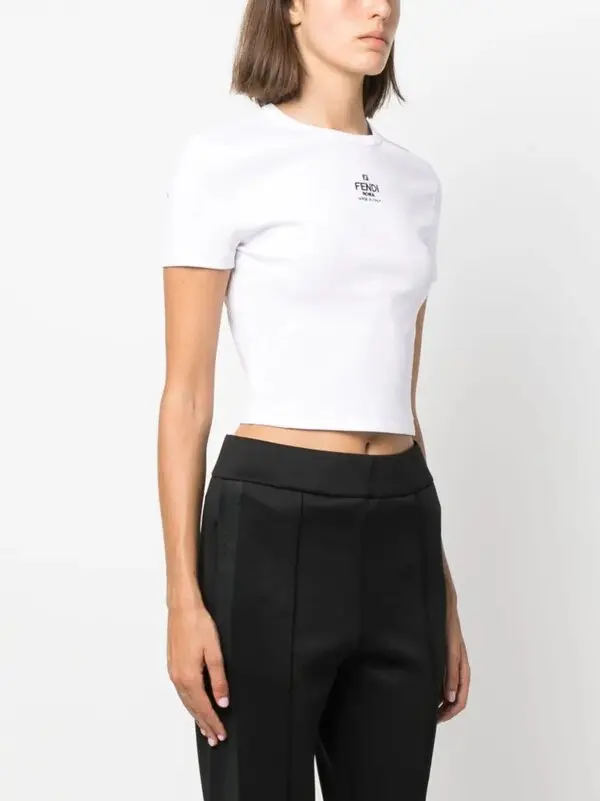 Fendi Ribbed Cropped Top With Logo Detail