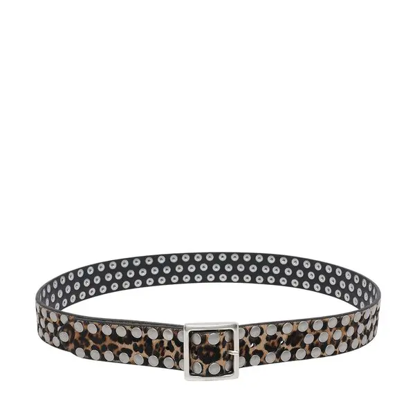 GOLDEN GOOSE Leopard Print Calf Leather Studded Belt - Multicolor
