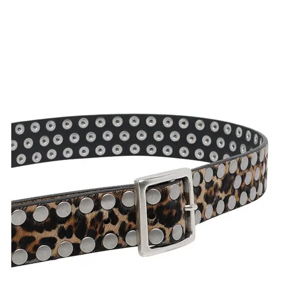 GOLDEN GOOSE Leopard Print Calf Leather Studded Belt - Multicolor